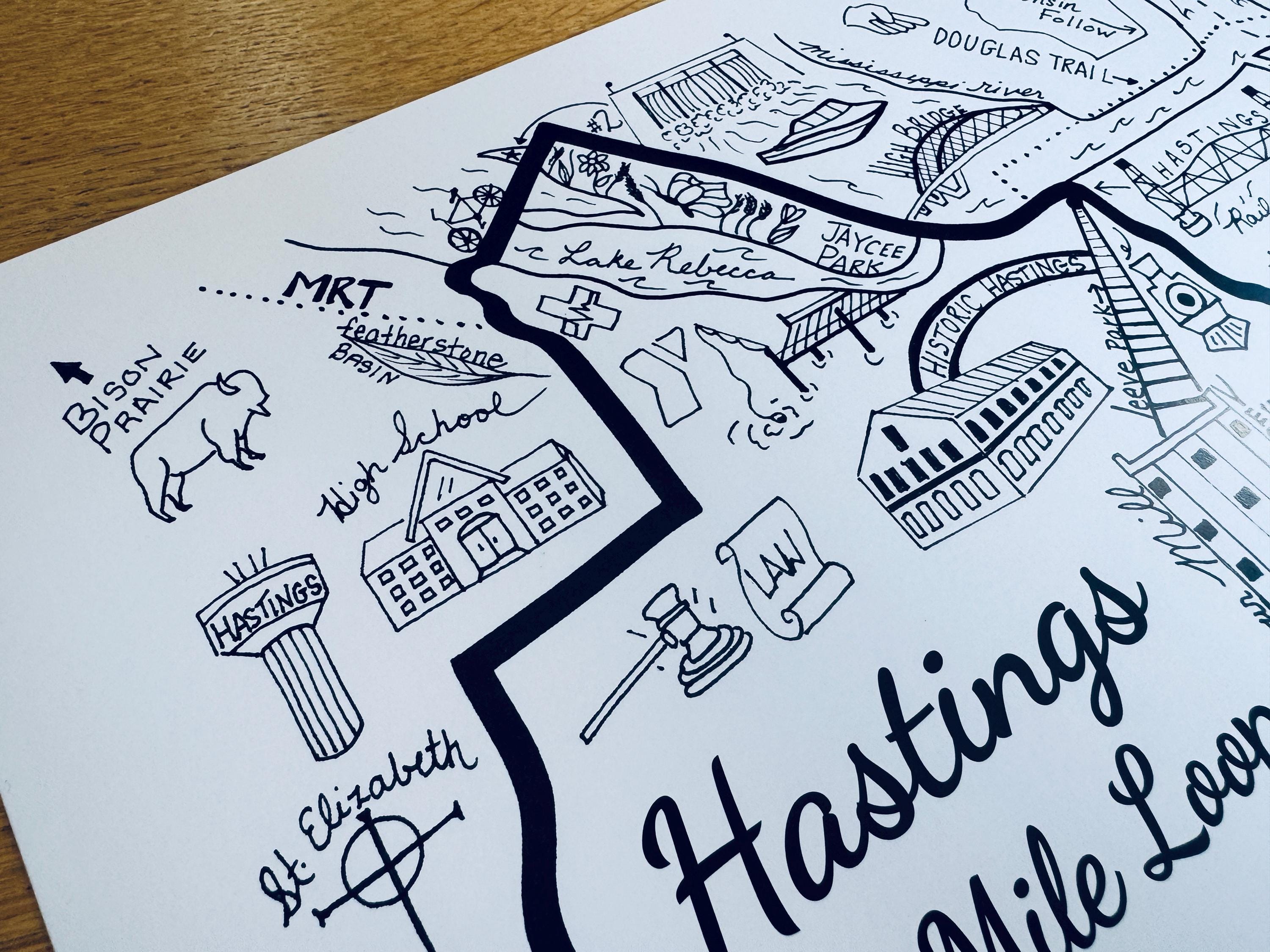 Illustrated Map of the Hastings 10 Mile Bike Loop - Etsy