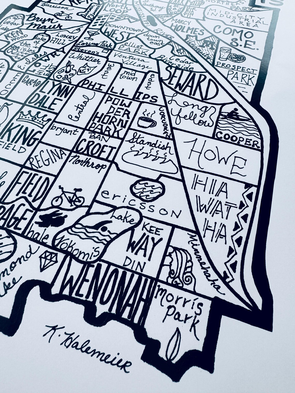 Illustrated Minneapolis Neighborhood Map: 12 X 18 Inches - Etsy