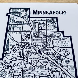 Illustrated Minneapolis Neighborhood Map: 12 X 18 Inches - Etsy