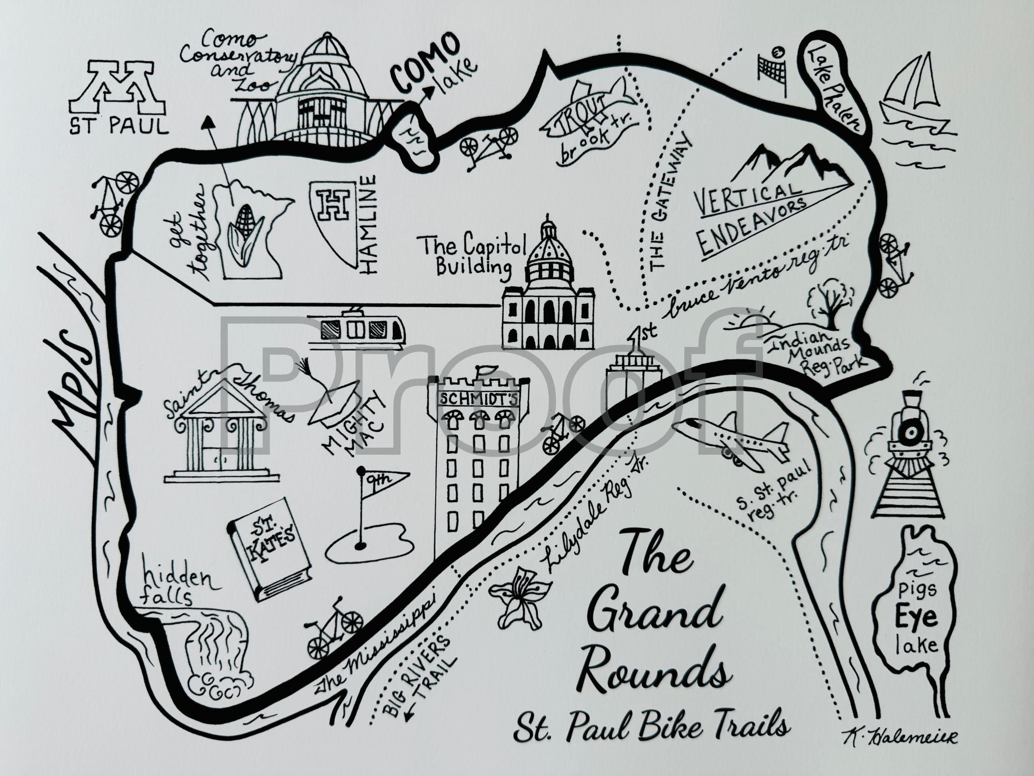 Minneapolis Grand Rounds Bike Map: 11 X 14 Inches - Etsy