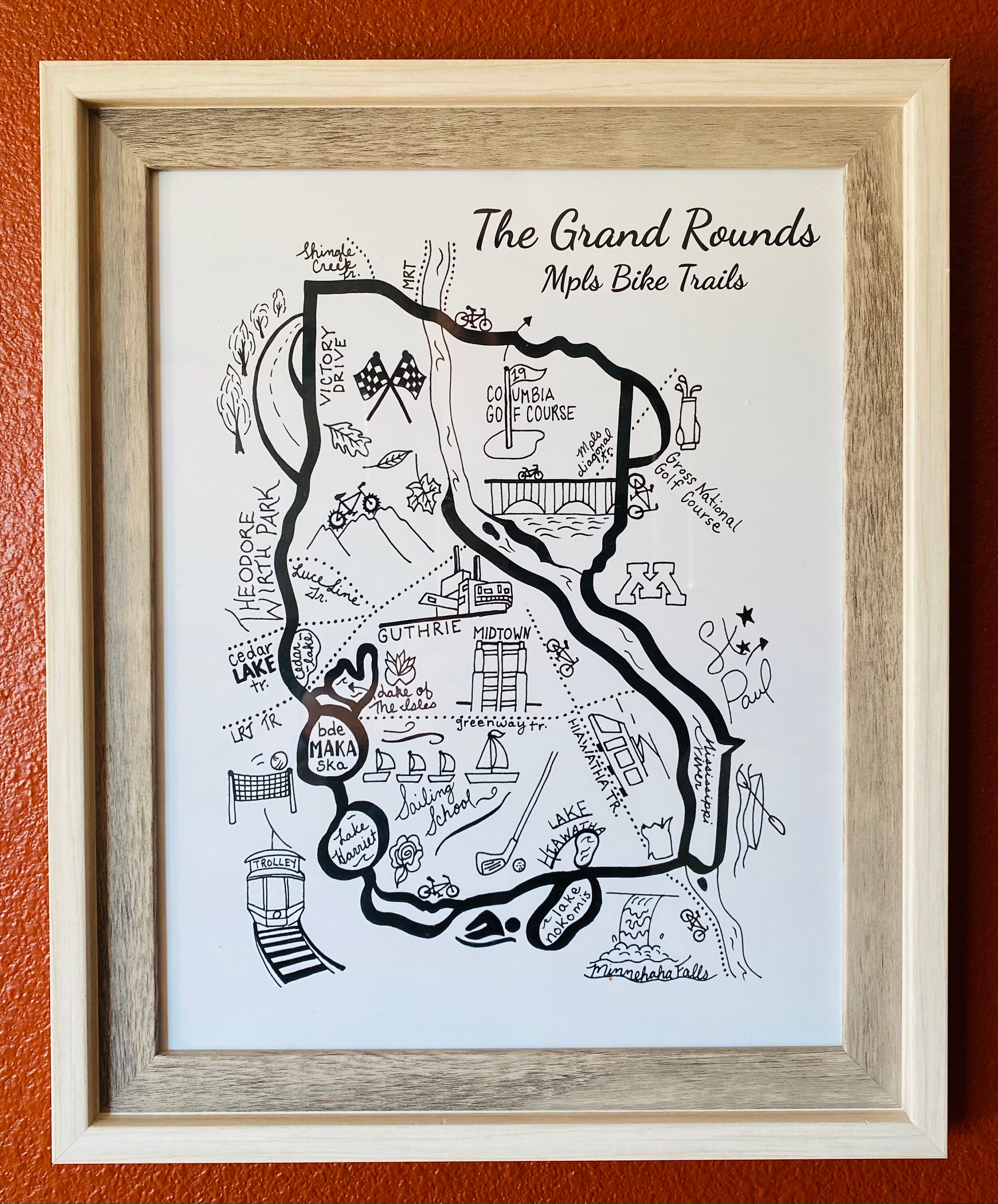 Minneapolis Grand Rounds Bike Map: 11 X 14 Inches - Etsy