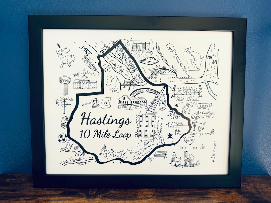 Illustrated Map of the Hastings 10 Mile Bike Loop - Etsy