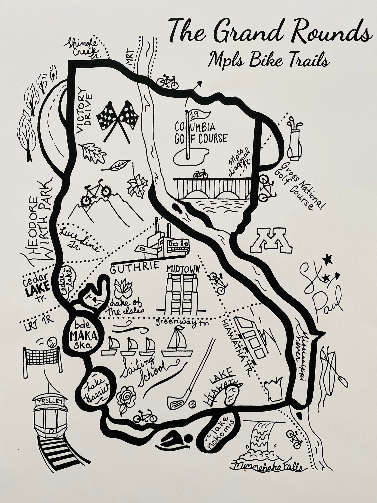Minneapolis Grand Rounds Bike Map - Etsy