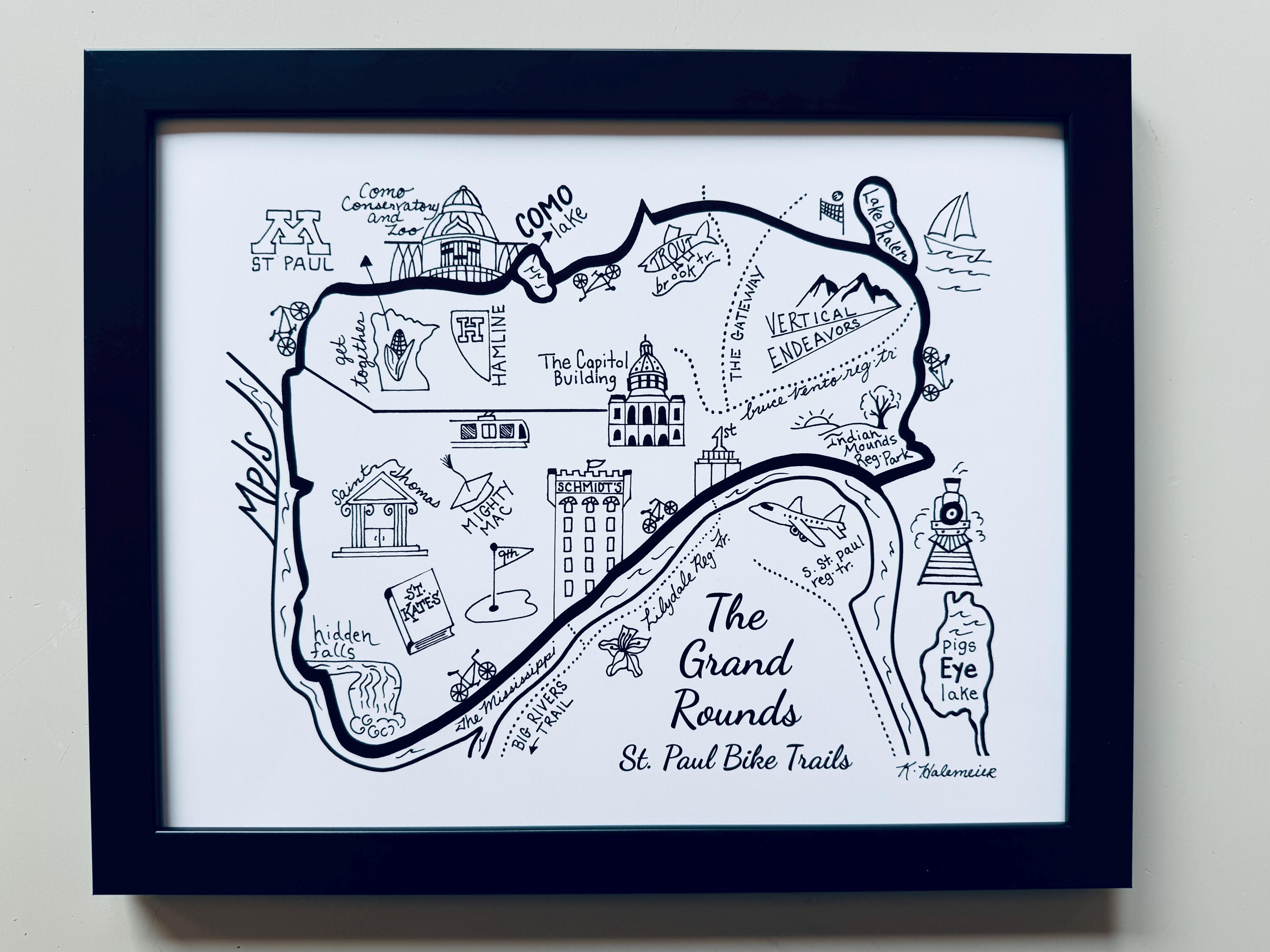 Minneapolis Grand Rounds Bike Map: 11 X 14 Inches - Etsy