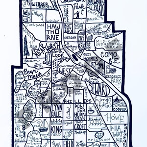 Illustrated Minneapolis Neighborhood Map: 12 X 18 Inches - Etsy