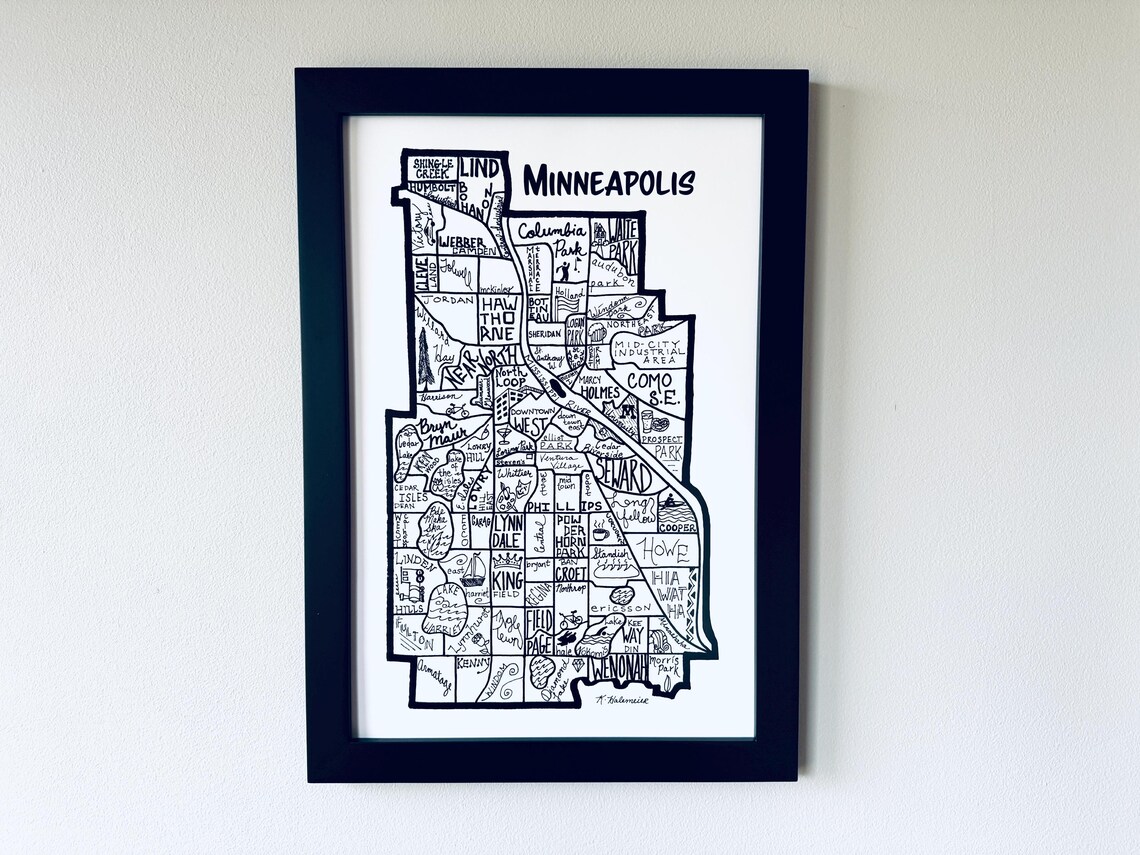 Illustrated Minneapolis Neighborhood Map: 12 X 18 Inches - Etsy