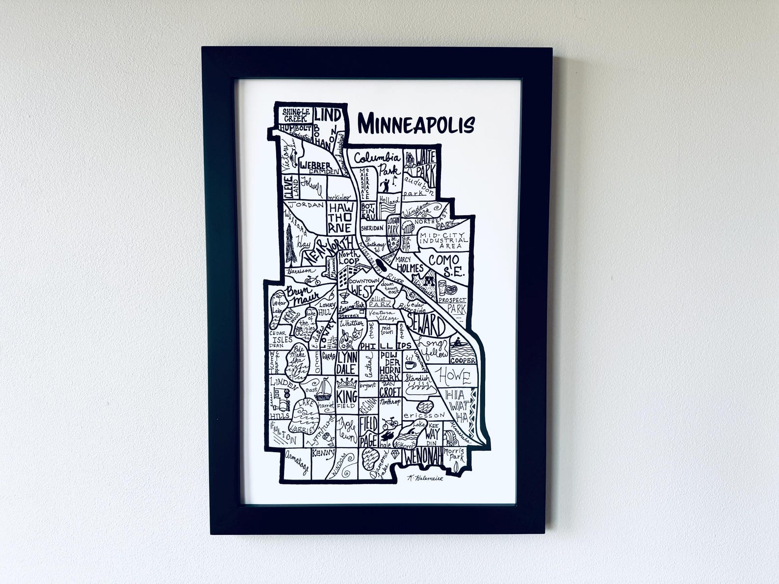 Illustrated Minneapolis Neighborhood Map: 12 X 18 Inches - Etsy