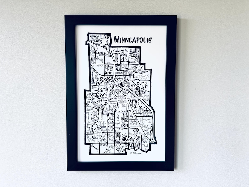 Illustrated Minneapolis Neighborhood Map: 12 X 18 Inches - Etsy
