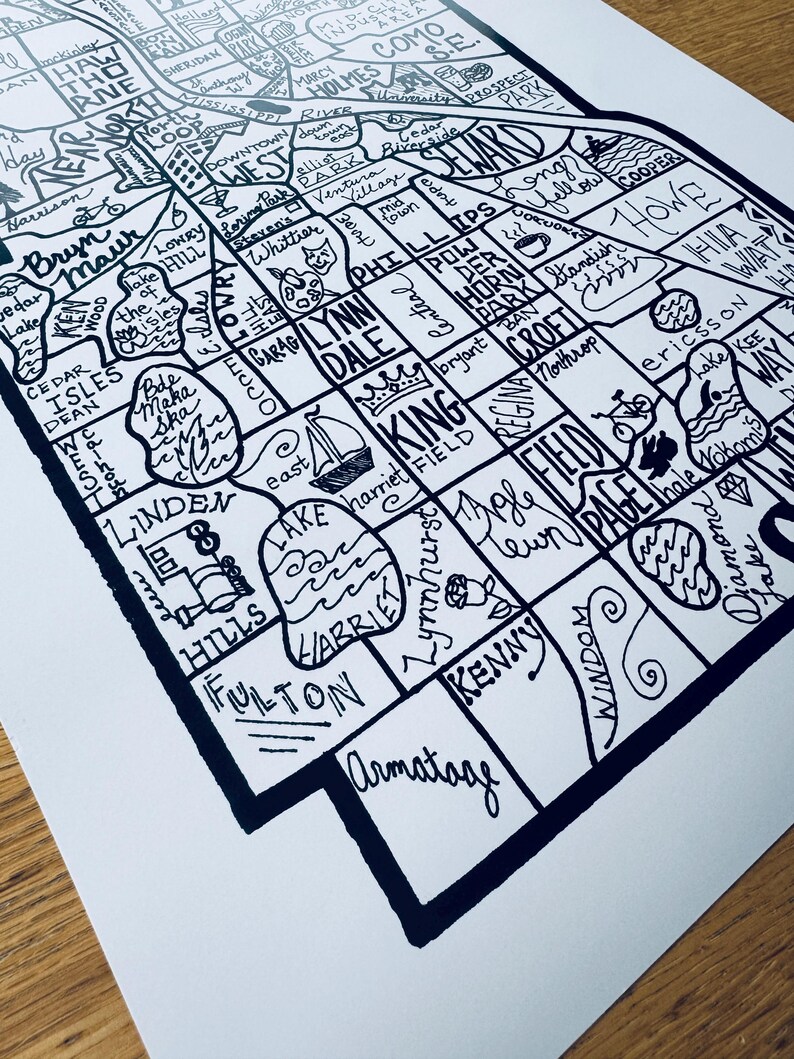 Illustrated Minneapolis Neighborhood Map: 12 X 18 Inches - Etsy