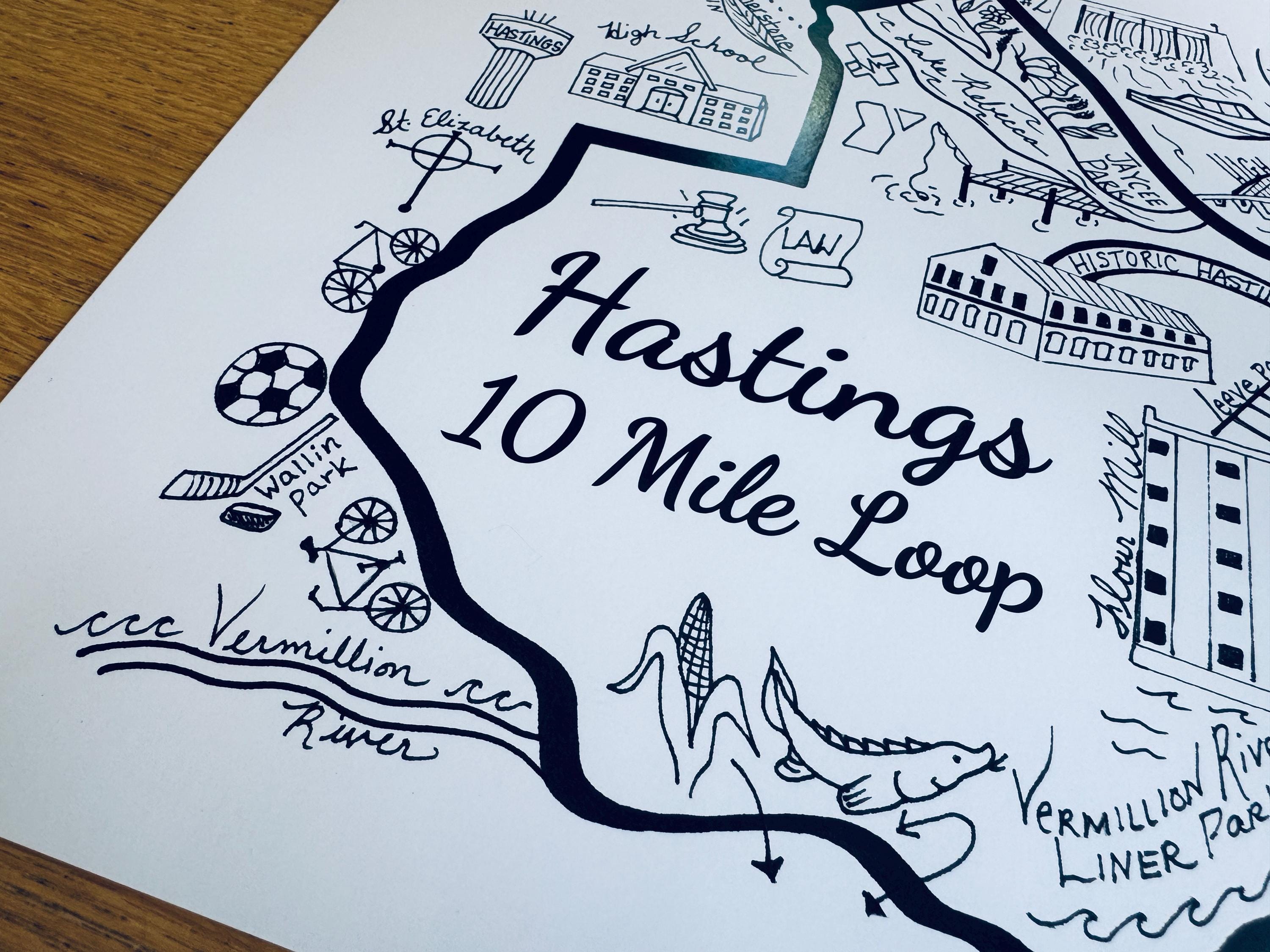 Illustrated Map of the Hastings 10 Mile Bike Loop - Etsy