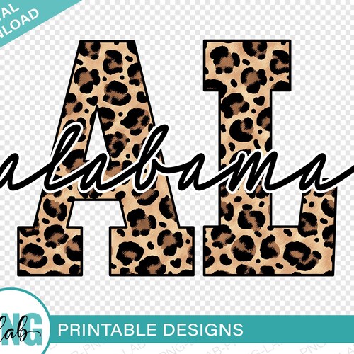 Animal Print Alabama Design / Printable PNG / State Names - Etsy