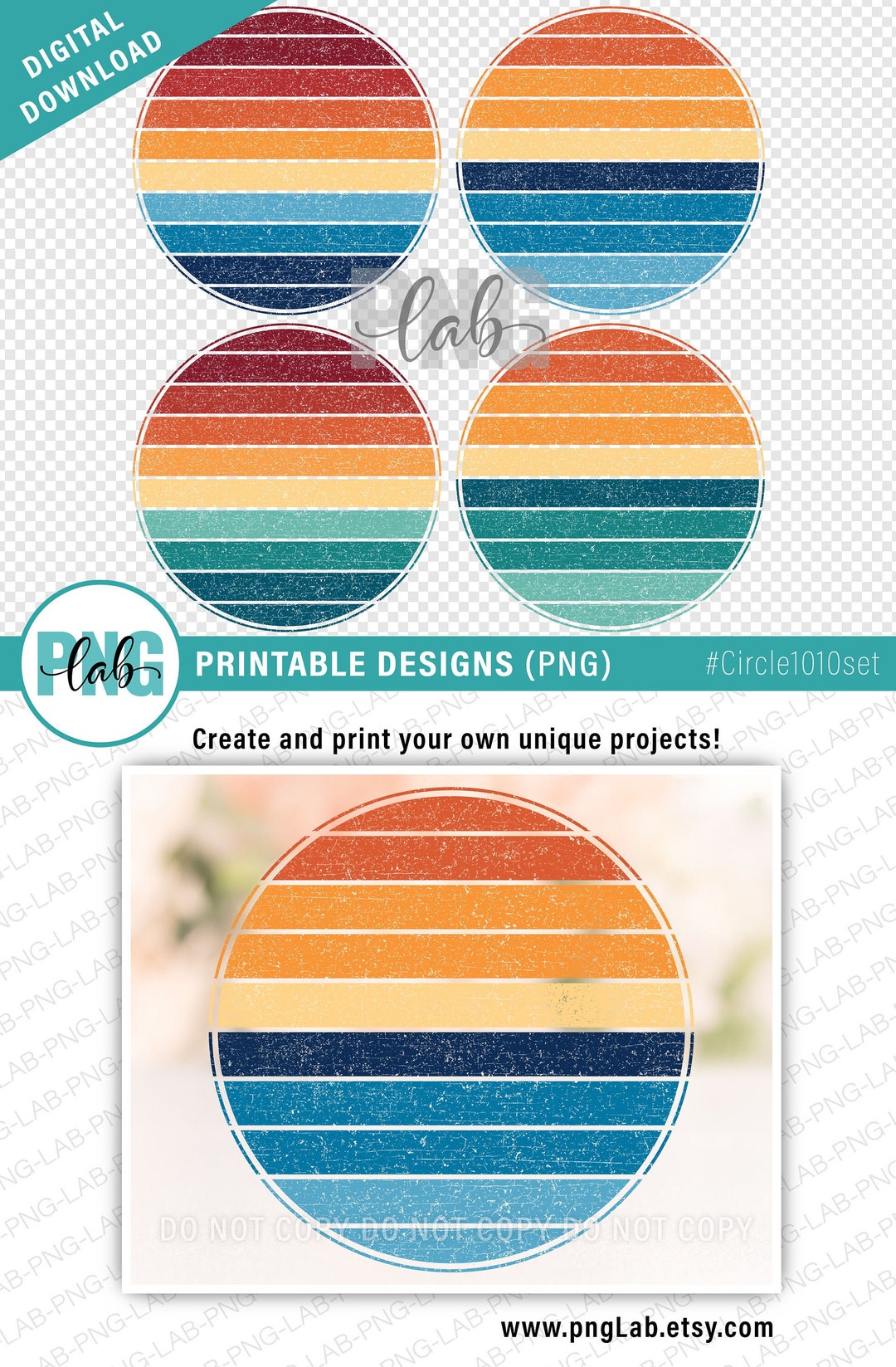 Retro Sunset Circle PNG Files / Round Sublimation Circle Design ...