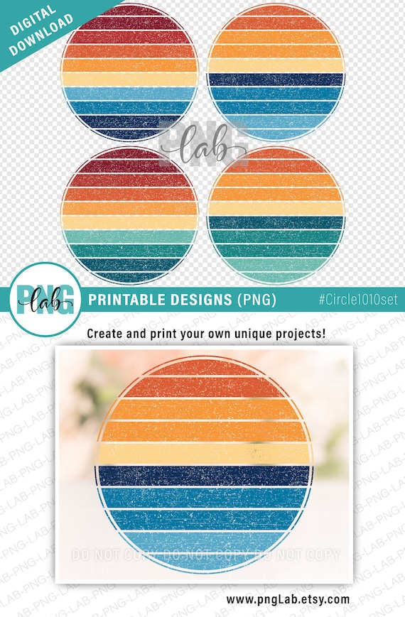 Retro Sunset Circle PNG Files / Round Sublimation Circle - Etsy