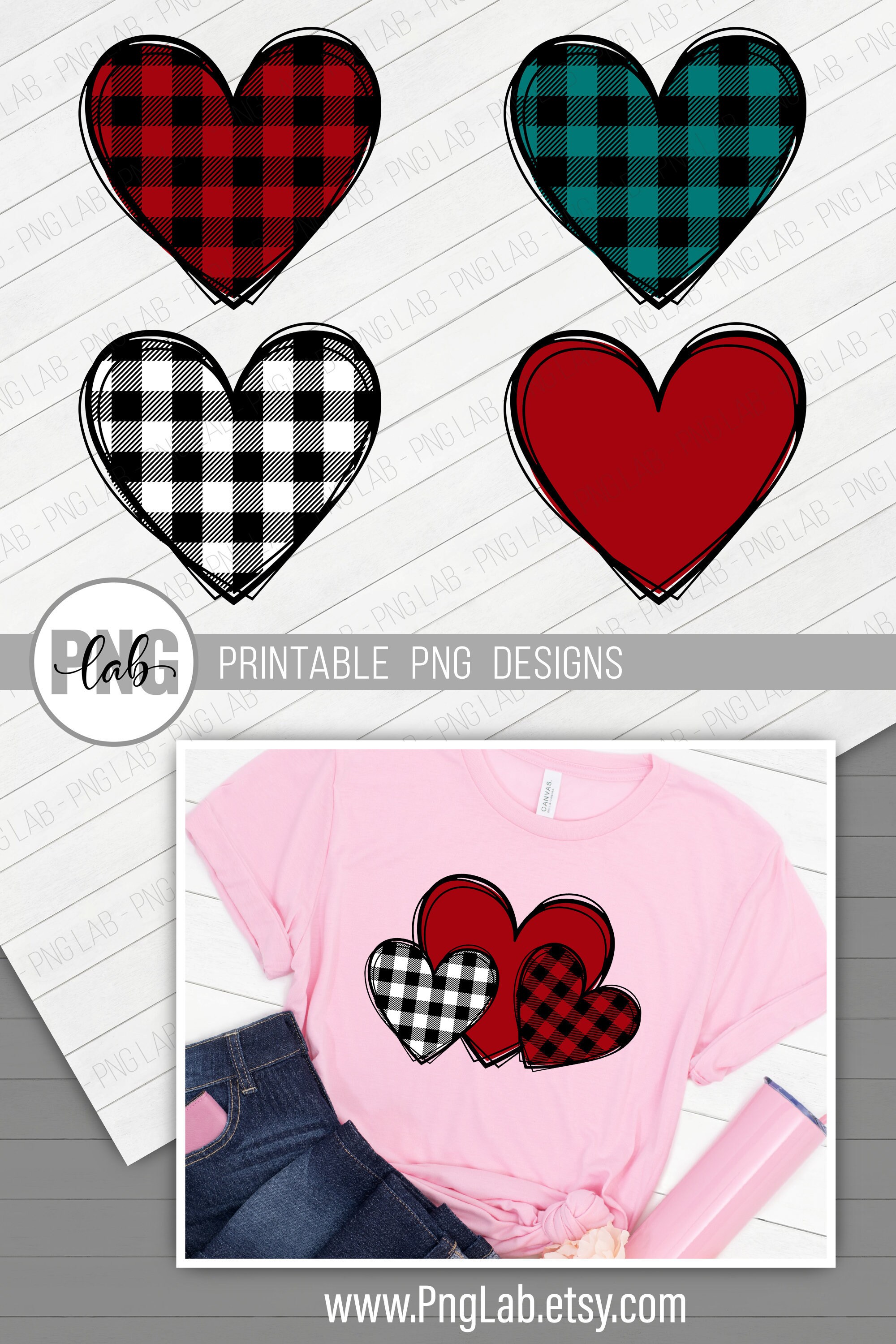Plaid Hearts PNG Clip Art / Christmas Hearts Sublimation | Etsy