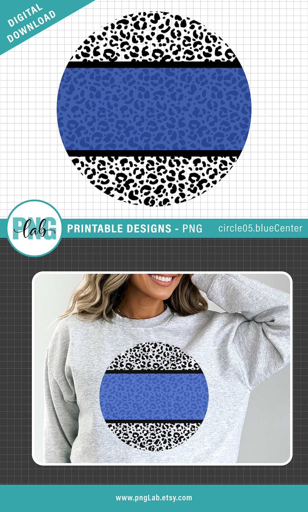 Animal Print Circle Printable PNG Design / Circle Background With Blue ...