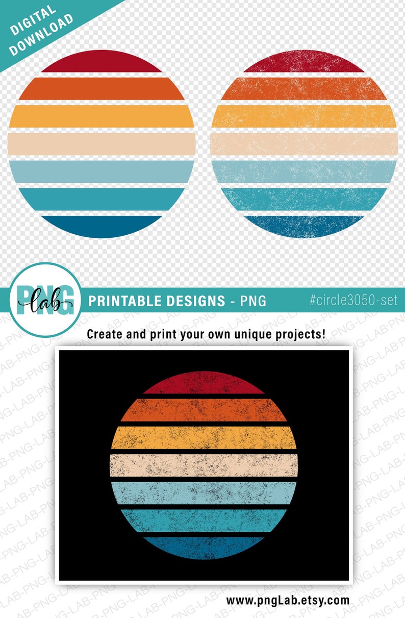 Retro Circle PNG / Round Sublimation Circle Design / Grunge - Etsy