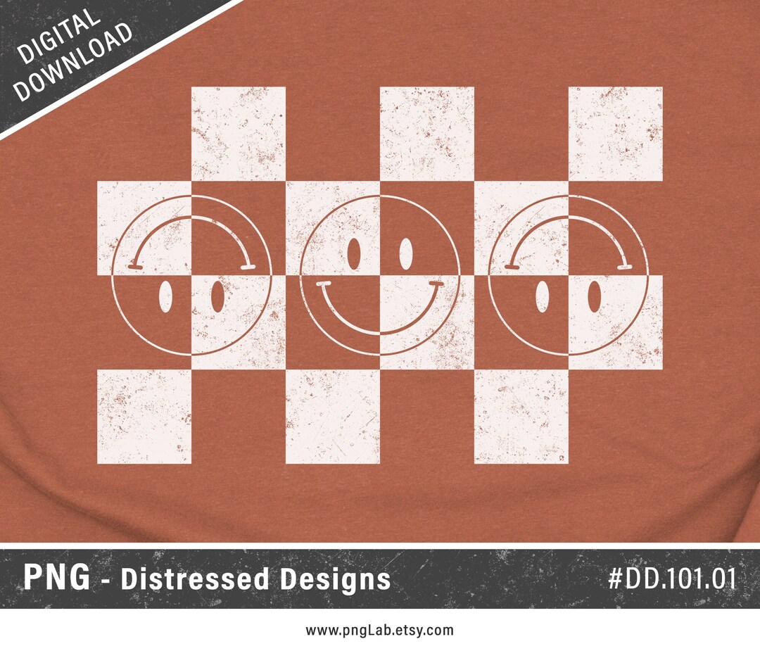Distressed PNG Designs - Smiley Face Checkered Background - Printable ...