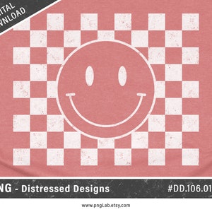 Distressed PNG Designs Checkered Pattern Happy Face Design Smiley Face ...