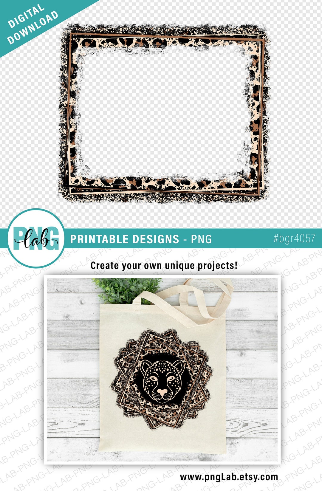 Animal Print Frame PNG / Distressed Frame Design / Printable Cheetah ...