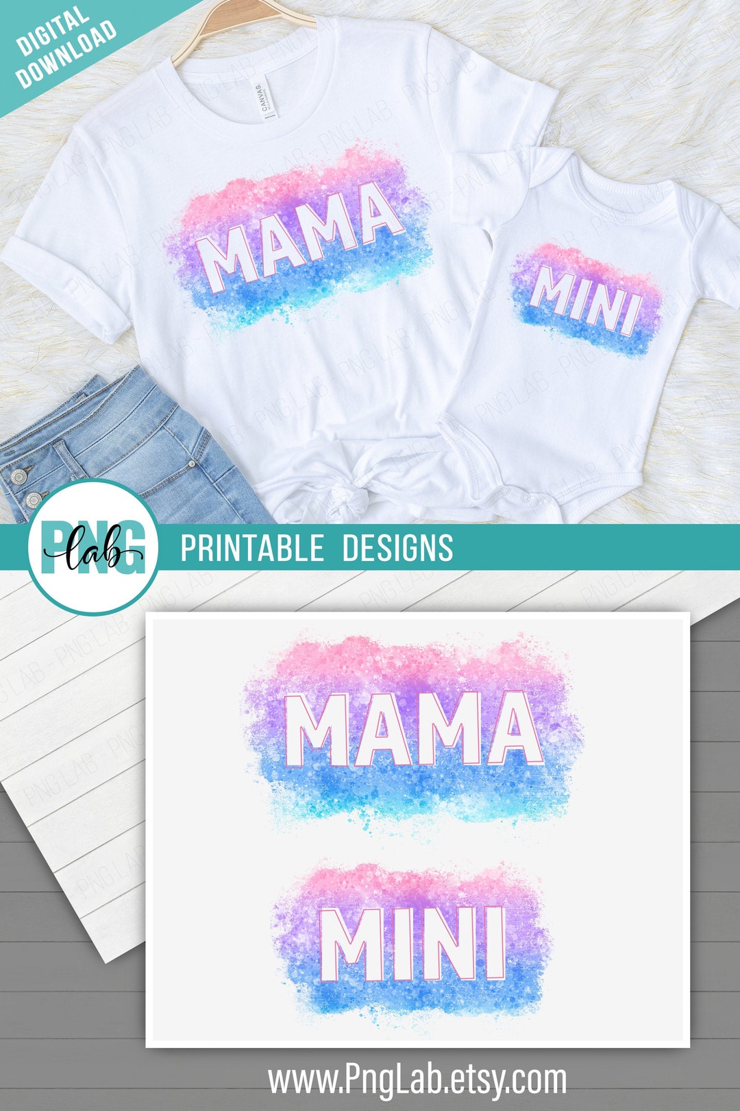 Mama and Mini Printable PNG Design / Mama & Mini T-shirt Design / Color ...