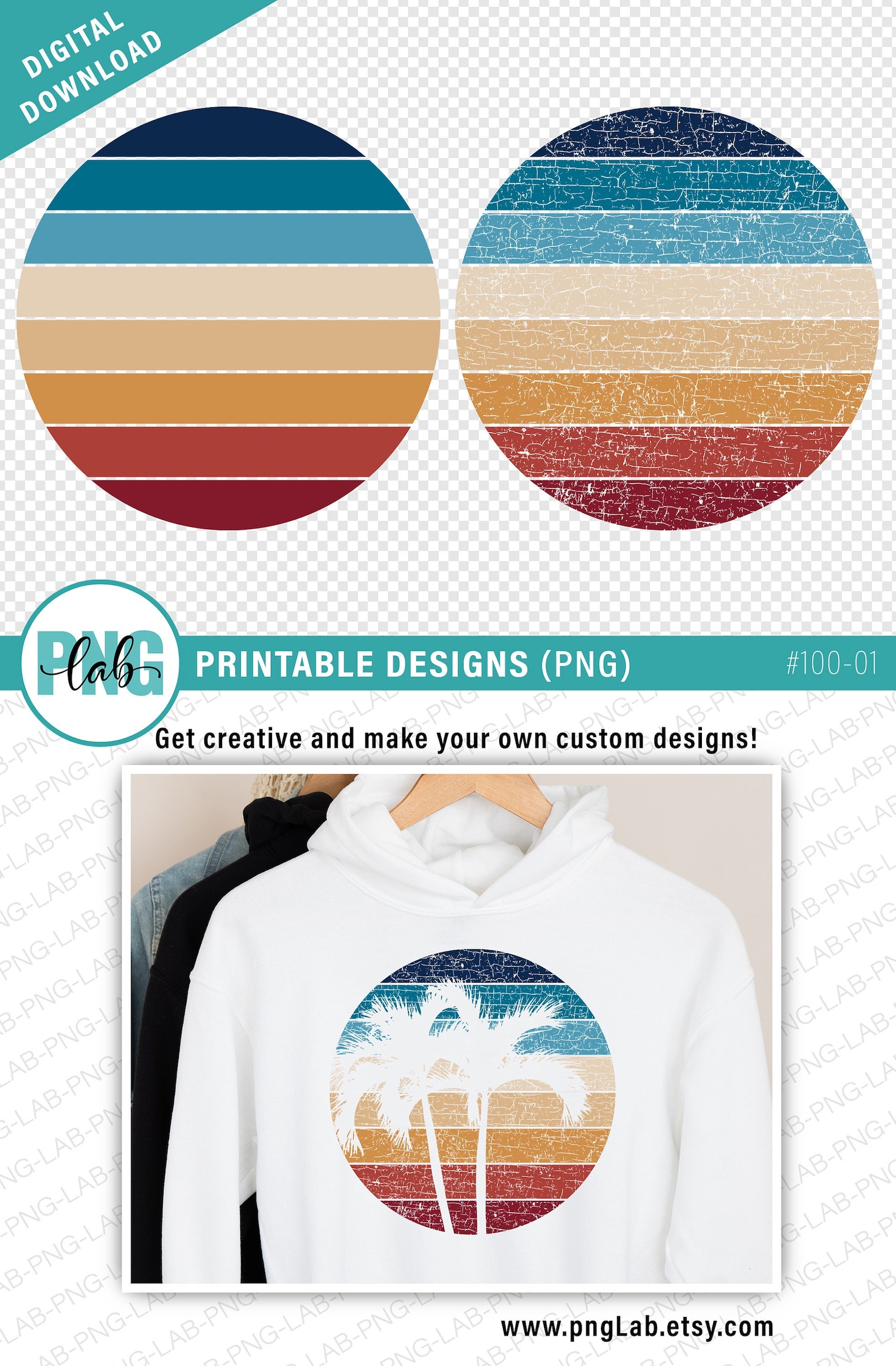 Retro Circle PNG / Round Sublimation Circle Design / Grunge | Etsy