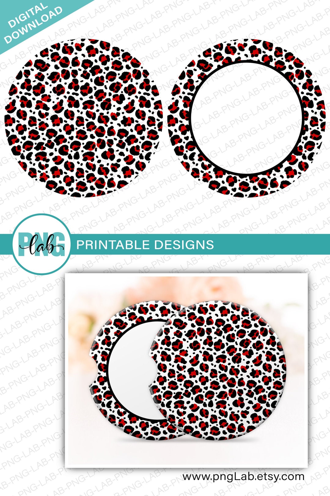 Red Animal Print Circle Design - PNG, Round Sublimation Design / Circle ...
