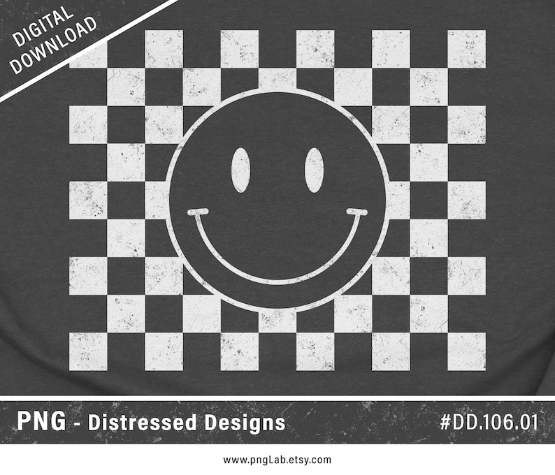 Distressed PNG Designs Checkered Pattern Happy Face Design - Etsy