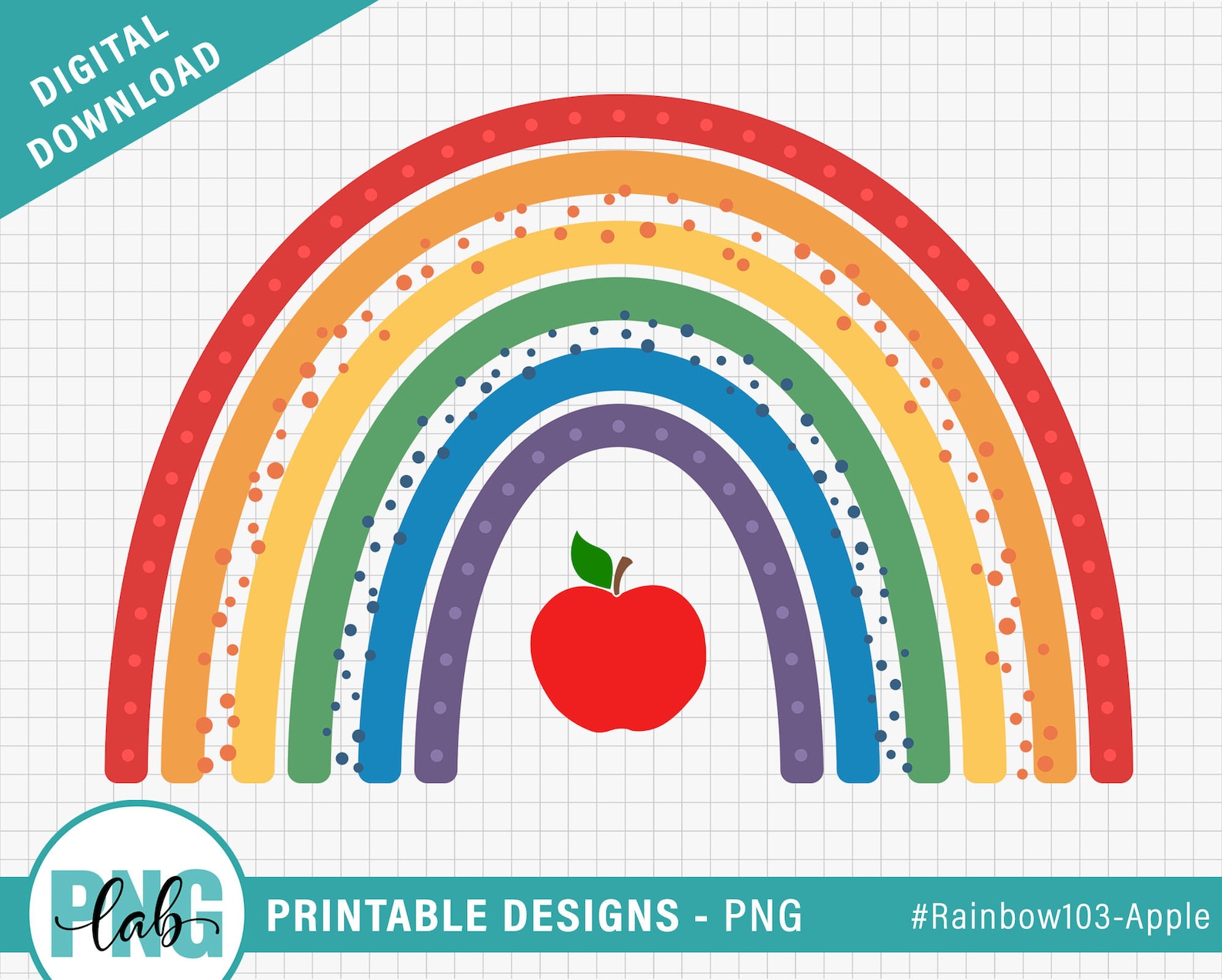 Rainbow and Apple PNG Design / Printable Rainbow Clip Art / - Etsy