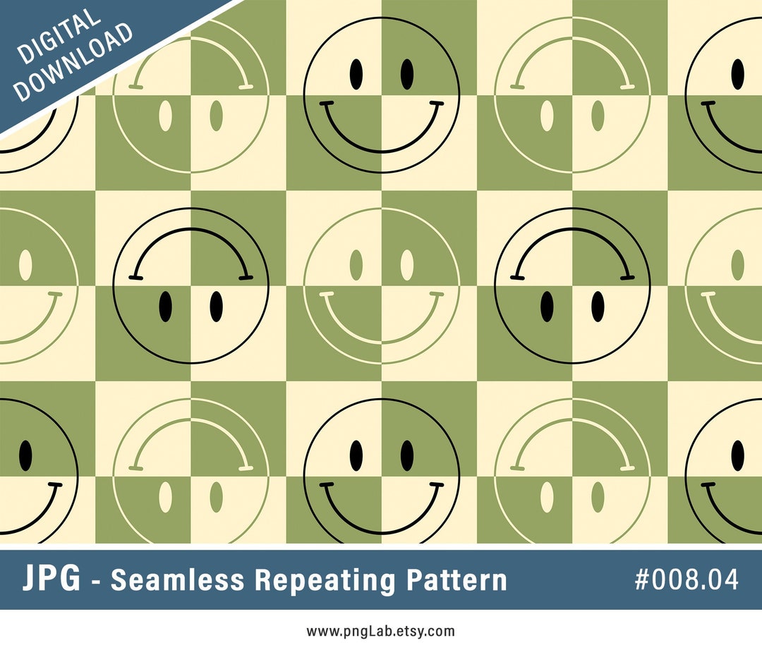 Seamless Repeating Pattern Green Checkered Smiley Face 12x12 JPG ...