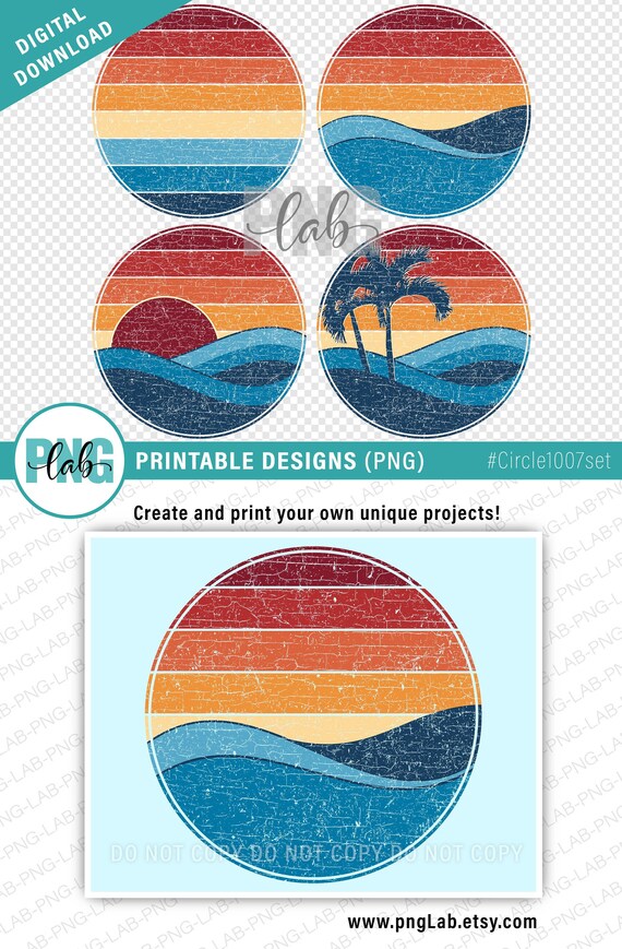 Set of Retro Sunset Circle Backgrounds PNG Files Round - Etsy