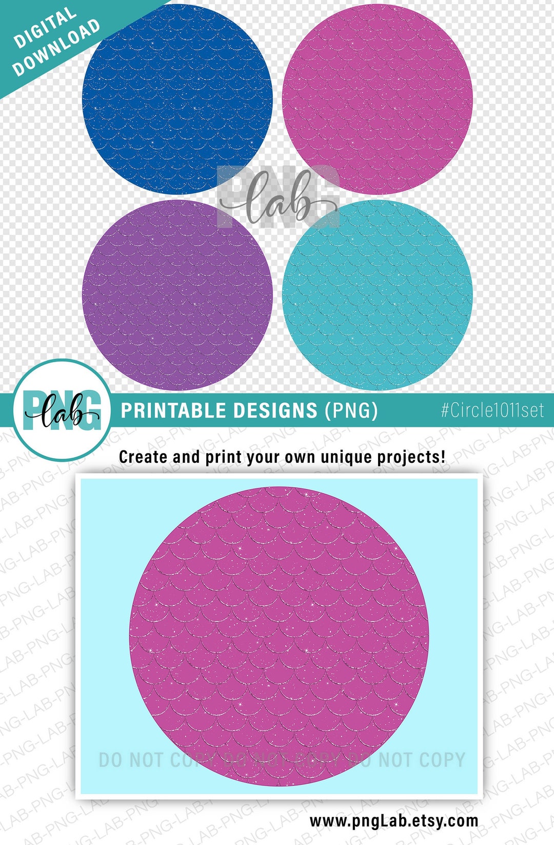 Mermaid Pattern Circle SET PNG Designs Purple Mermaid Scales Circle ...