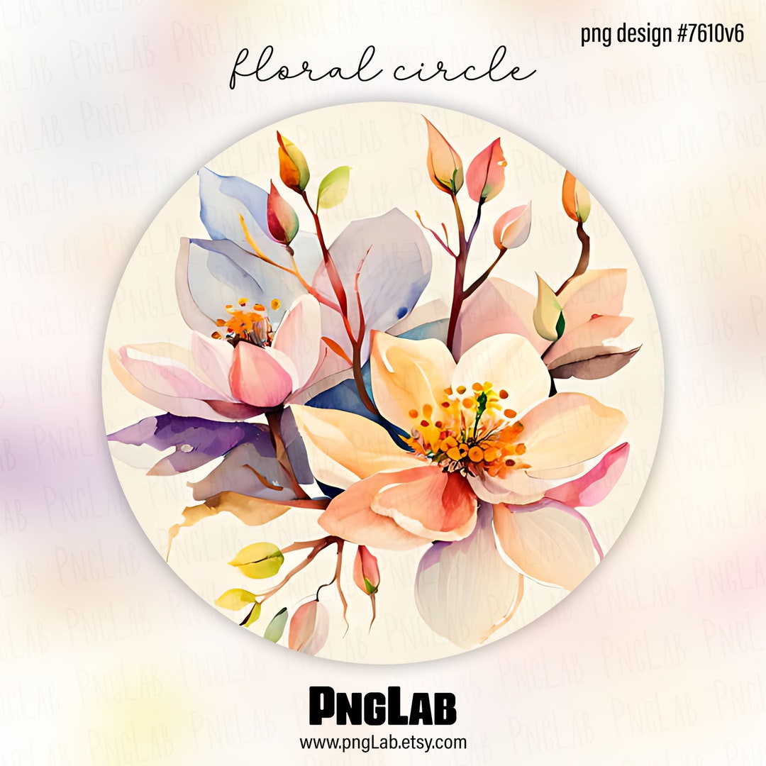 Floral Watercolor Circle PNG Clipart Circle Sublimation - Etsy