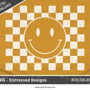 Distressed PNG Designs Checkered Pattern Happy Face Design Smiley Face ...