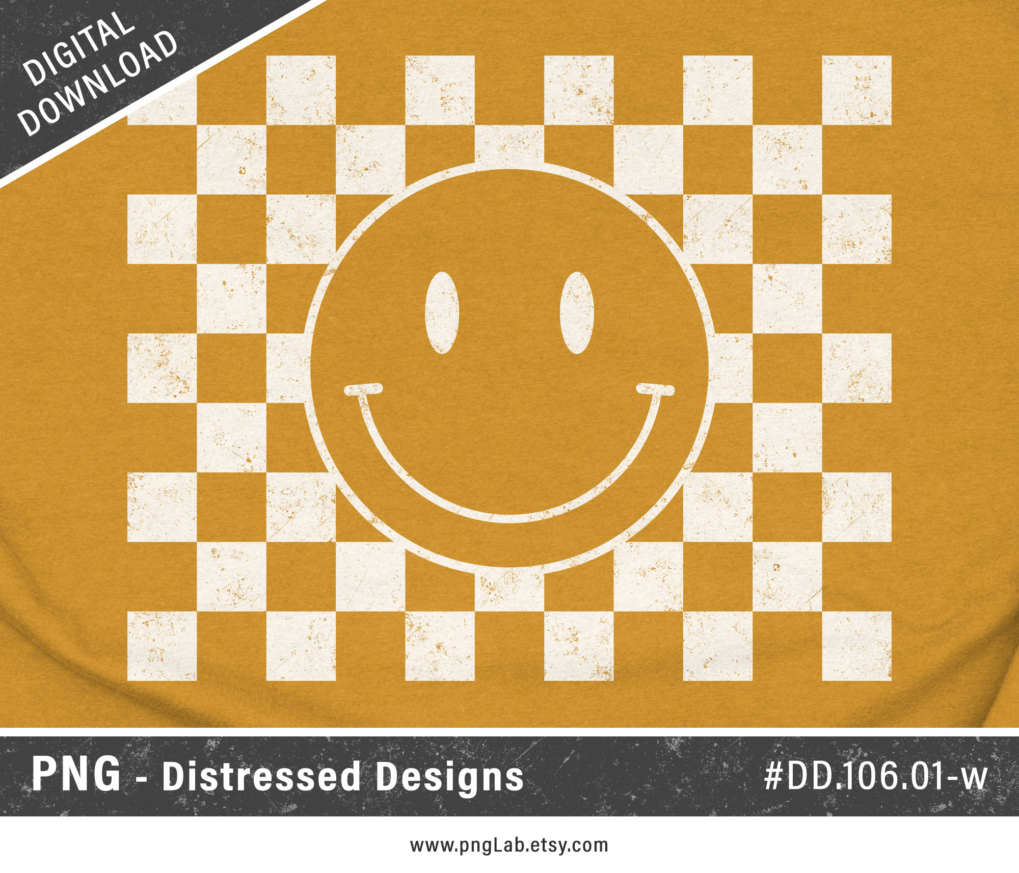 Distressed PNG Designs Checkered Pattern Happy Face Design - Etsy