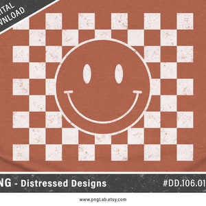 Distressed PNG Designs Checkered Pattern Happy Face Design Smiley Face ...