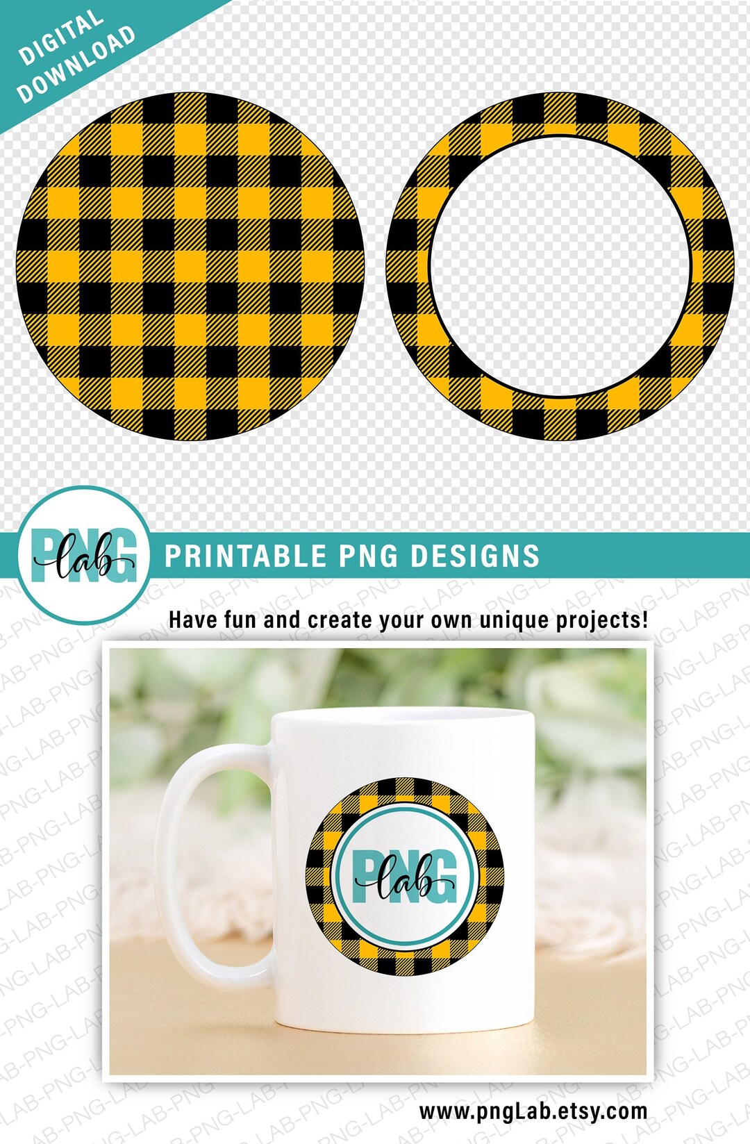 Yellow Plaid Circle and Border PNG Design Circle and Border Printable ...