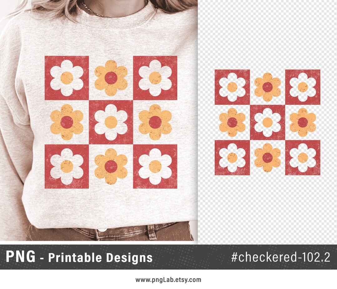 Checkered Retro Flowers Background PNG Design Printable Checkered ...