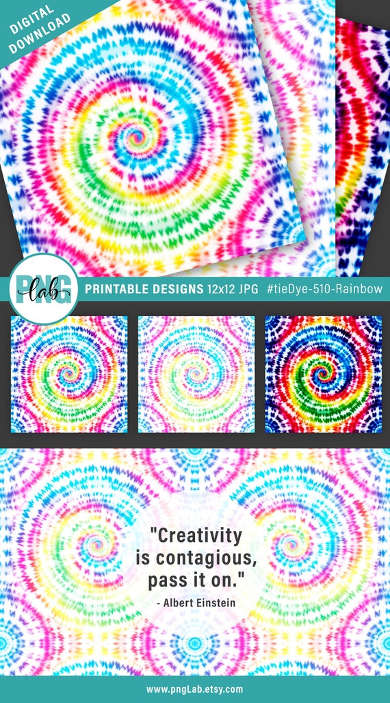 Spiral Rainbow Tie Dye Digital Paper 12x12 JPG Printable - Etsy