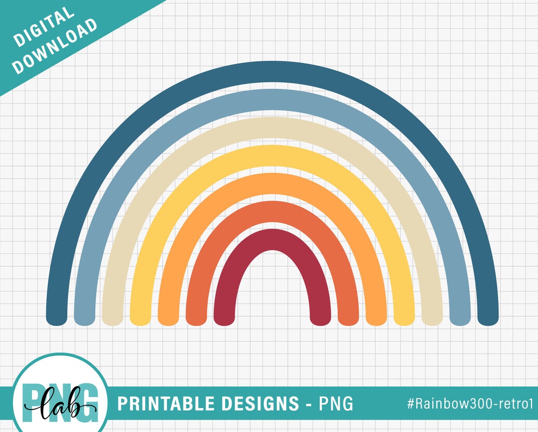 Retro Rainbow PNG Clip Art, Retro Rainbow Clipart PNG File, Sublimation ...