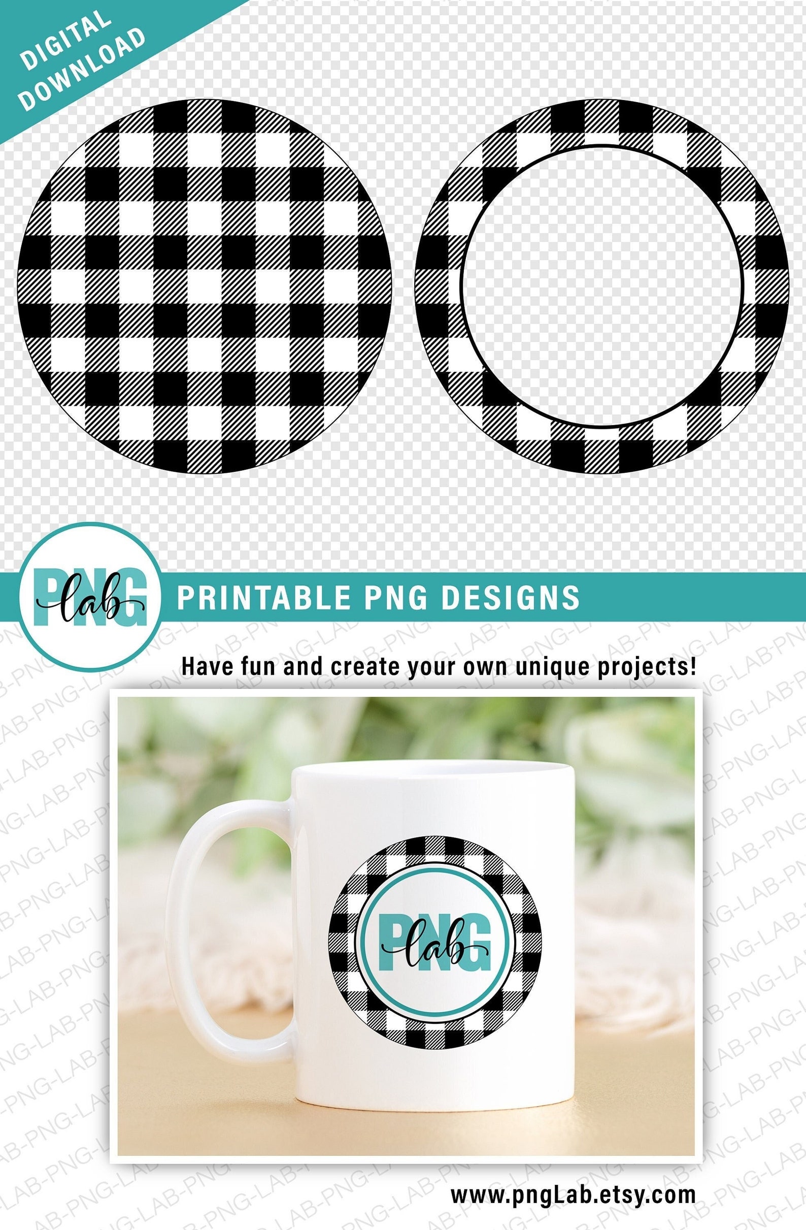 Black and White Plaid Circle PNG Design / Printable Plaid - Etsy