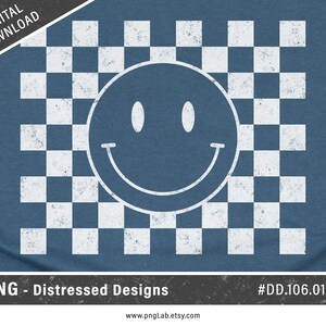Distressed PNG Designs Checkered Pattern Happy Face Design Smiley Face ...