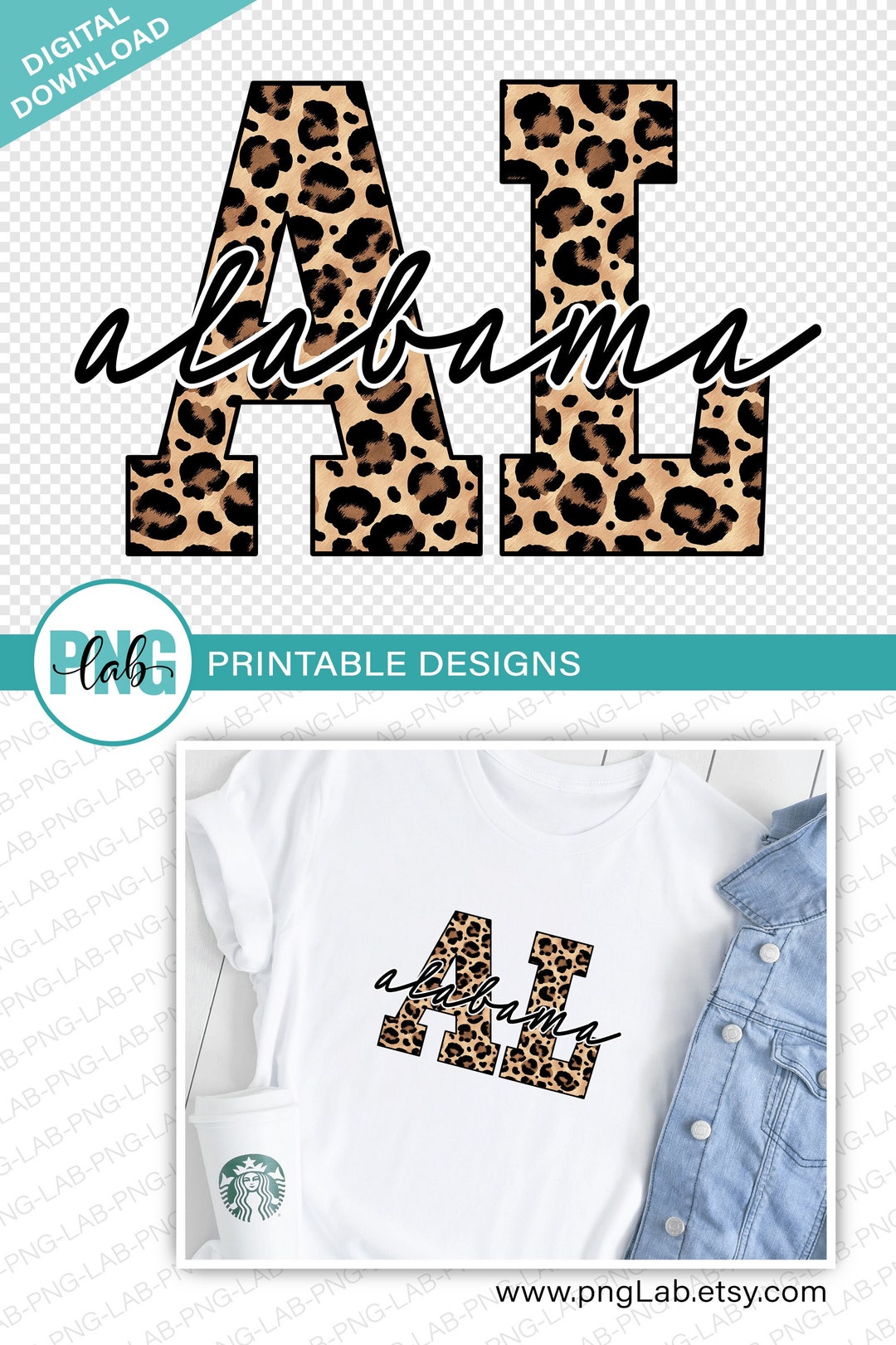 Animal Print Alabama Design / Printable PNG / State Names Printable PNG ...