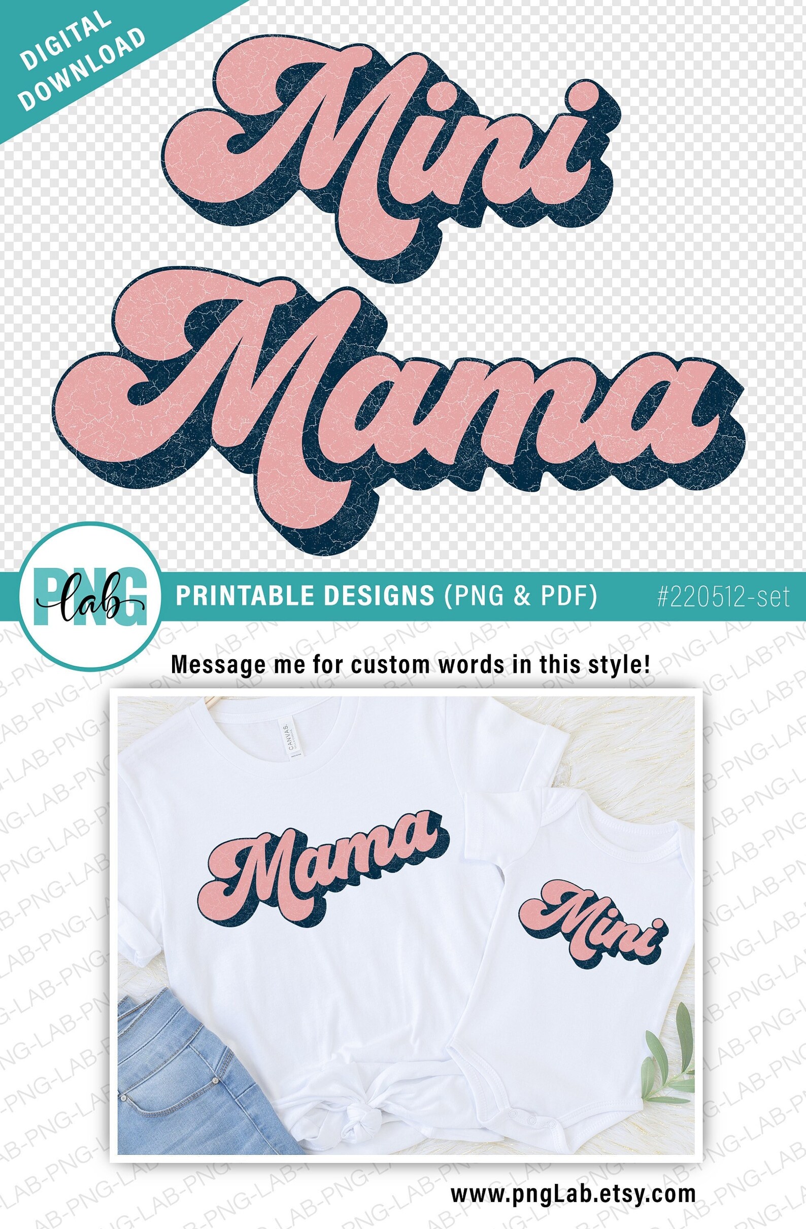 Mama and Mini Retro PNG Design Printable Png Mama Mini PNG - Etsy