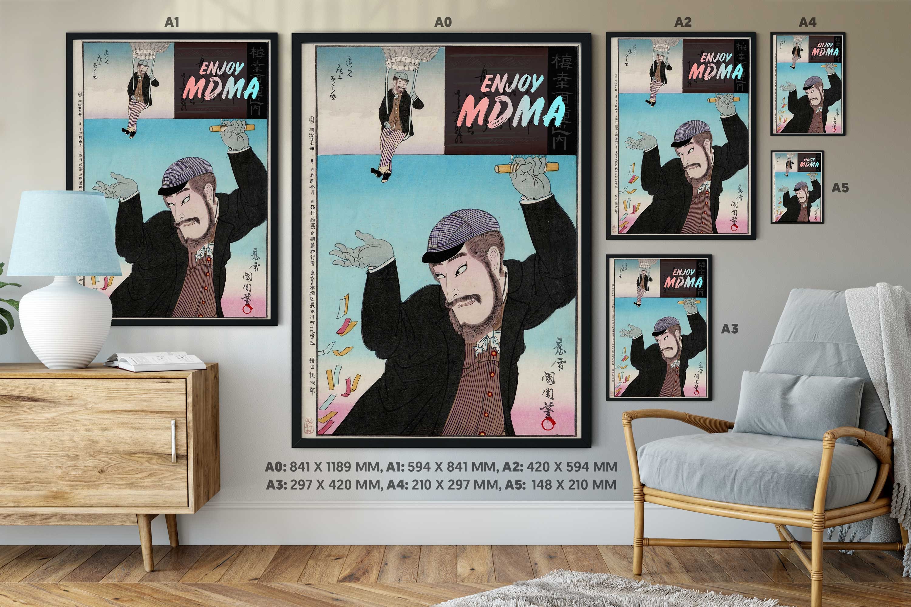 Enjoy MDMA Japanese Woodcut mandy print molly poster wall | Etsy