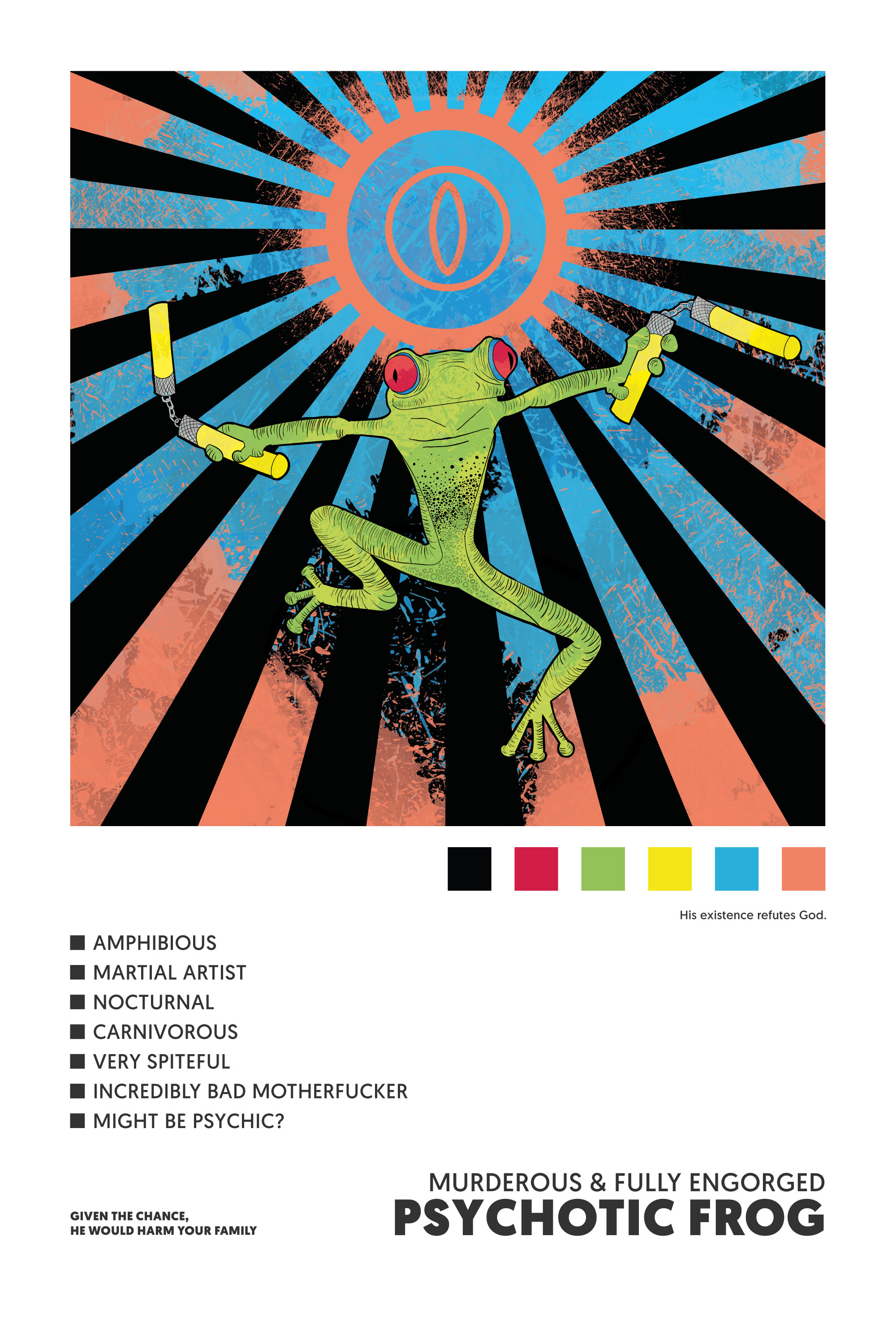 Psychotic Frog Illustrated Print Nunchucks Poster Wall Art - Etsy