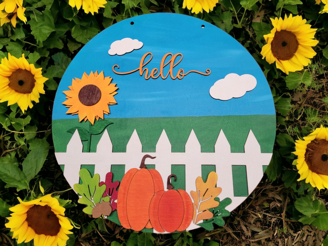 Fall Fence Welcome Round 3D Wood - Etsy