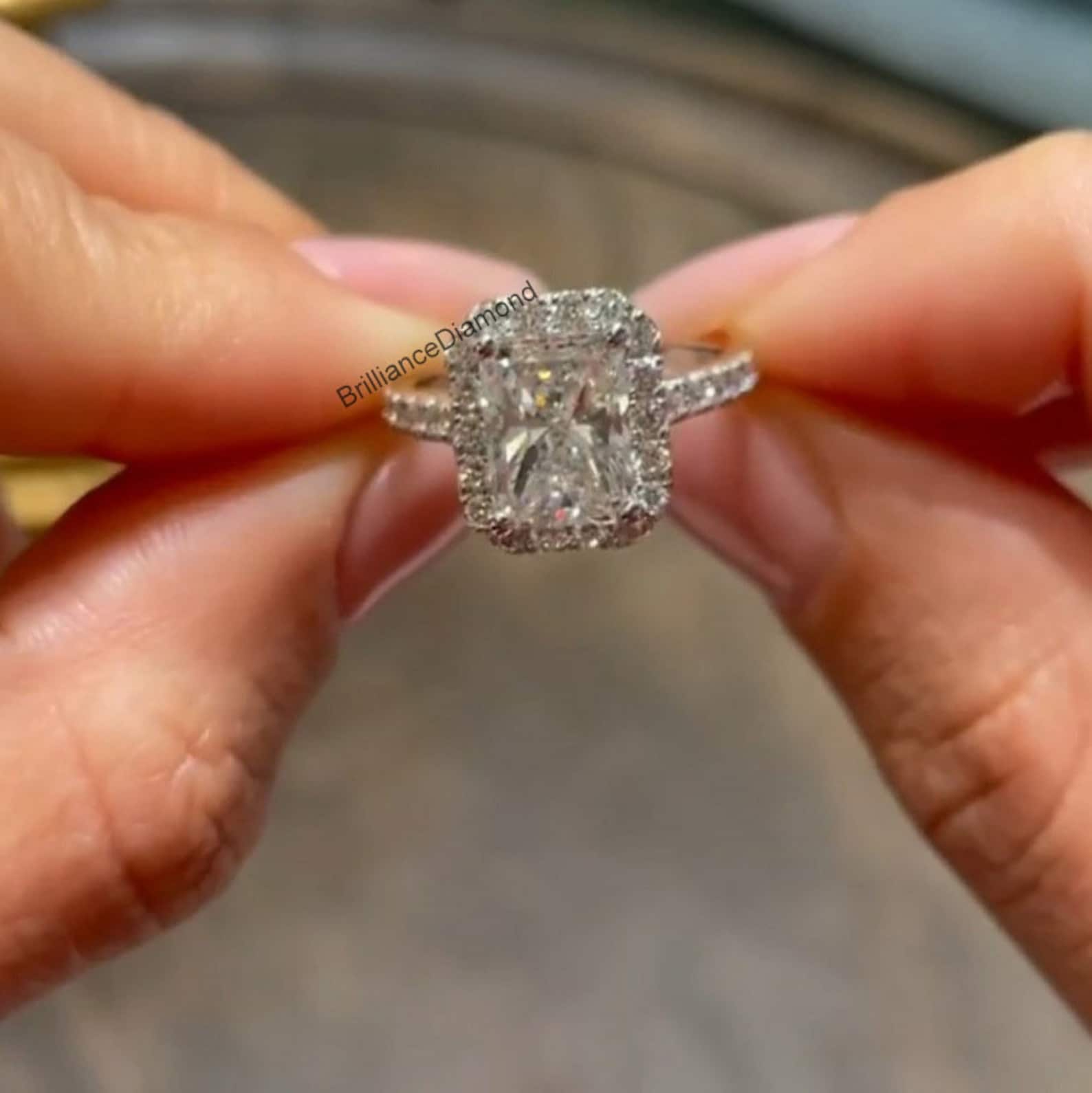 2 50 Ct Radiant Cut Moissanite Engagement Ring Halo Wedding Etsy