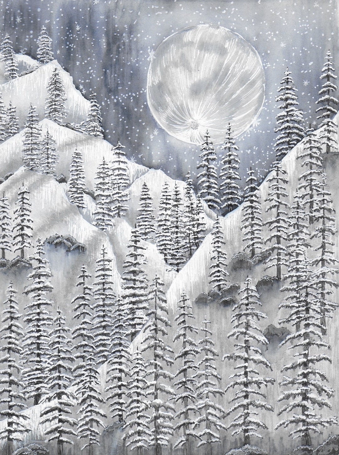 Landscape Art Print | Landscape Sketch | Landscape Print | Moonscape ...