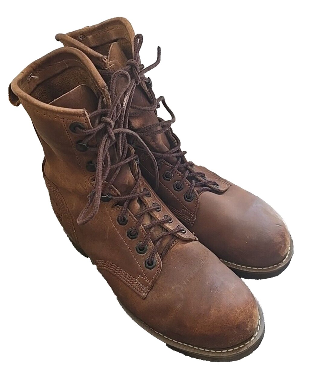 Vintage GEORGIA Brown Leather Steel Toe Logger Boots Lace up 7.5 M Made ...
