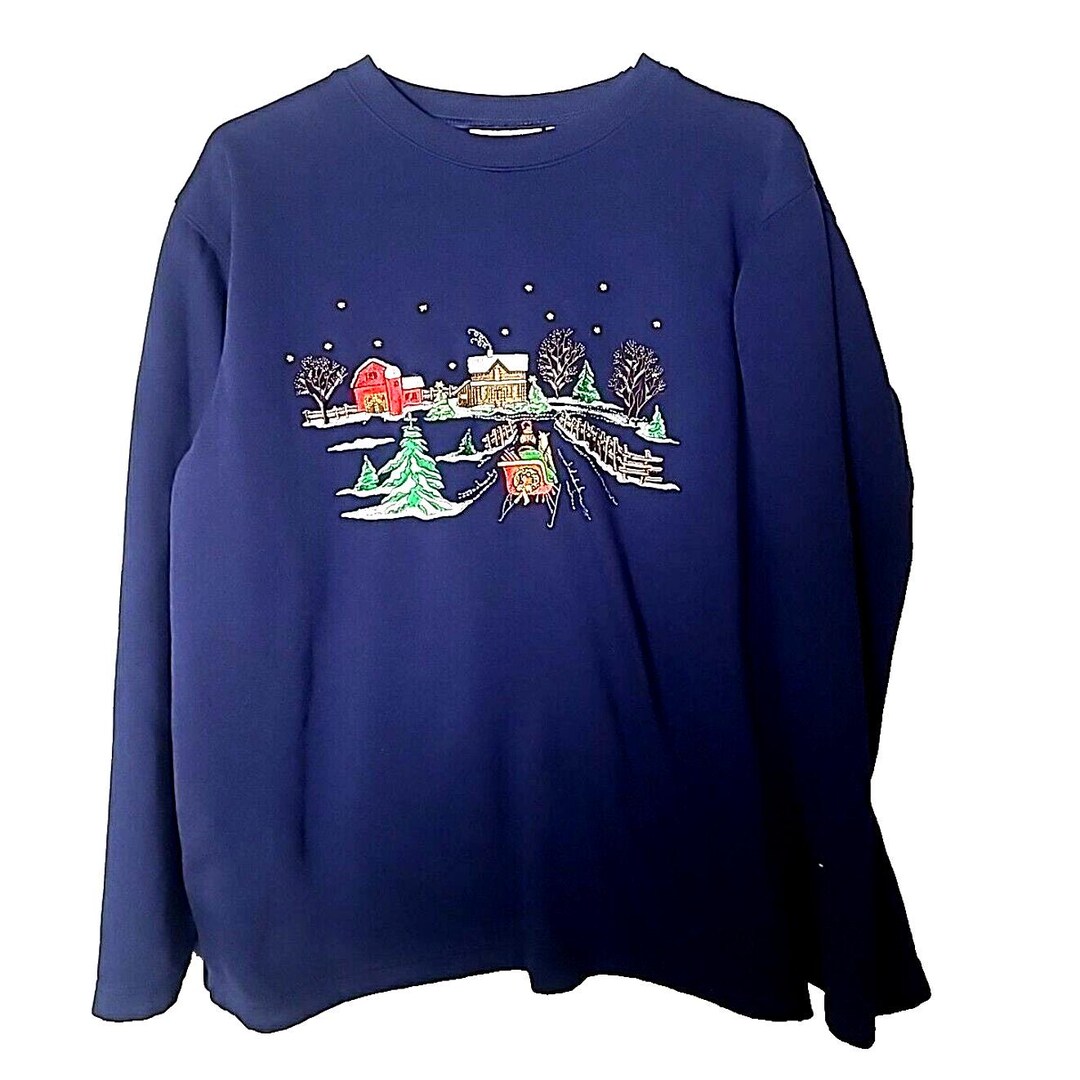 Basic Editions Holiday Granny Blue Christmas Pullover Sweatshirt Womans Medium - Etsy